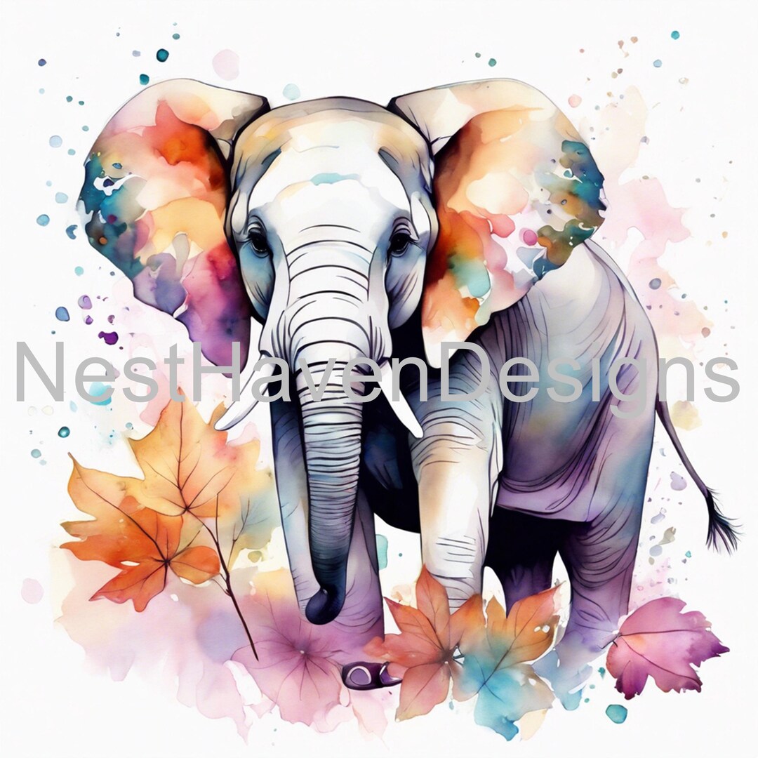 Vibrant Watercolor Elephant Clip Art for Crafting, Scrapbooking, and ...