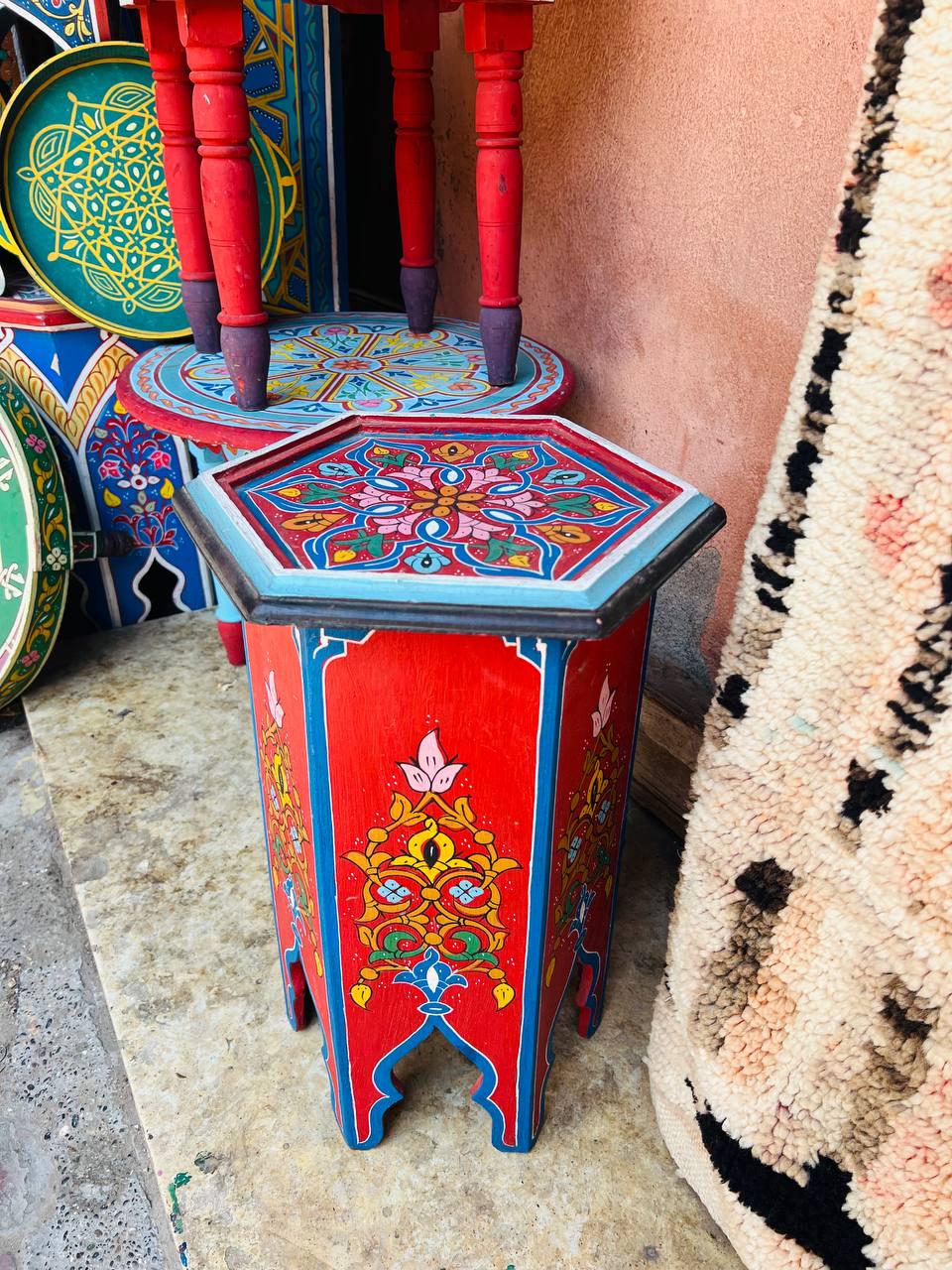 Red Moroccan Side Table – Artisan Marrakech Furniture - Hand-painted ...