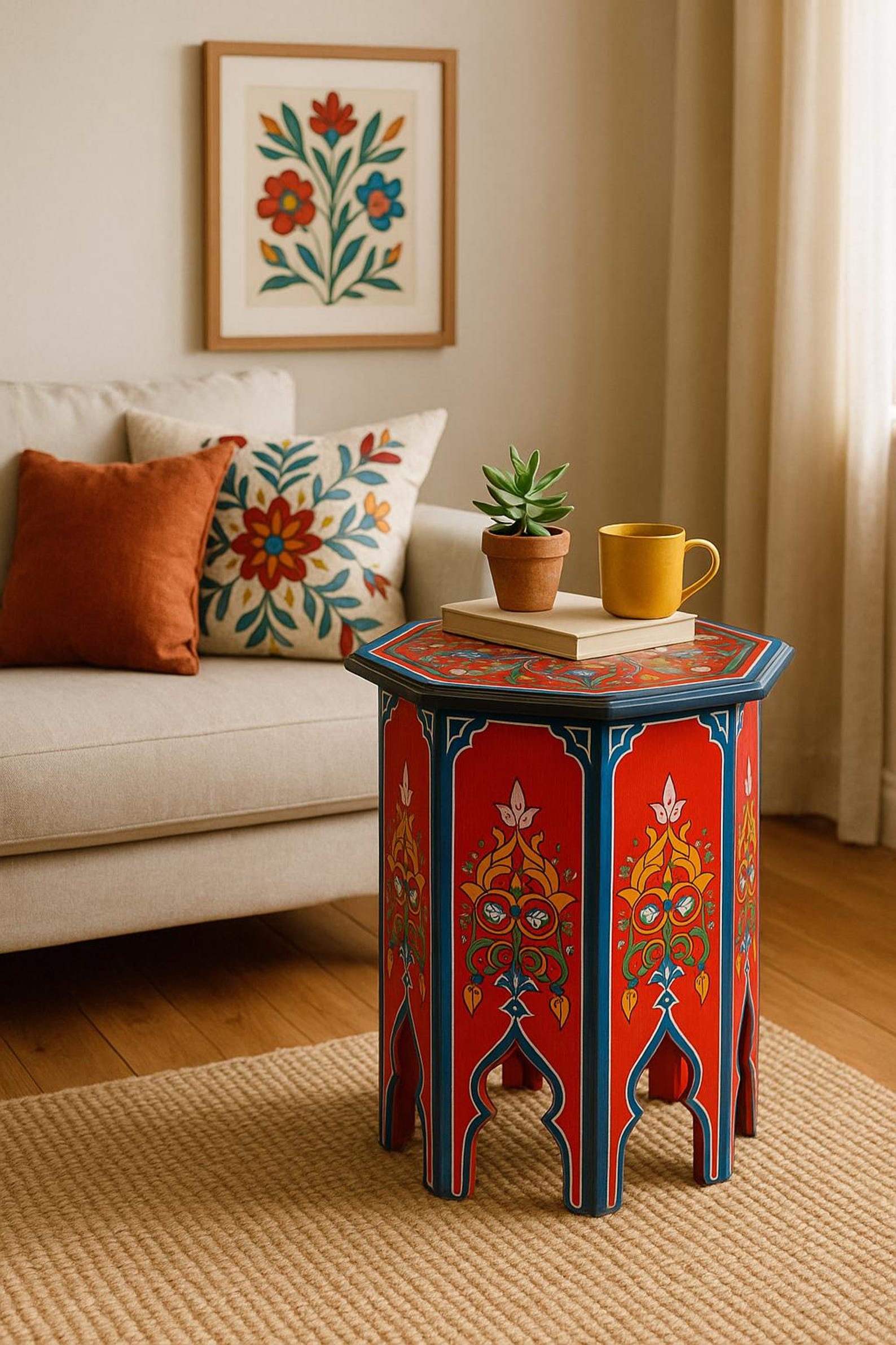 Red Moroccan Side Table – Artisan Marrakech Furniture - Hand-painted ...