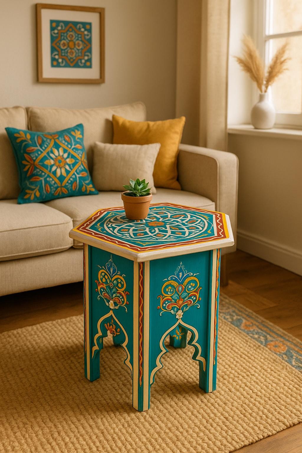 Handmade Side Table – Hand-painted With Traditional Art From Old Medina ...
