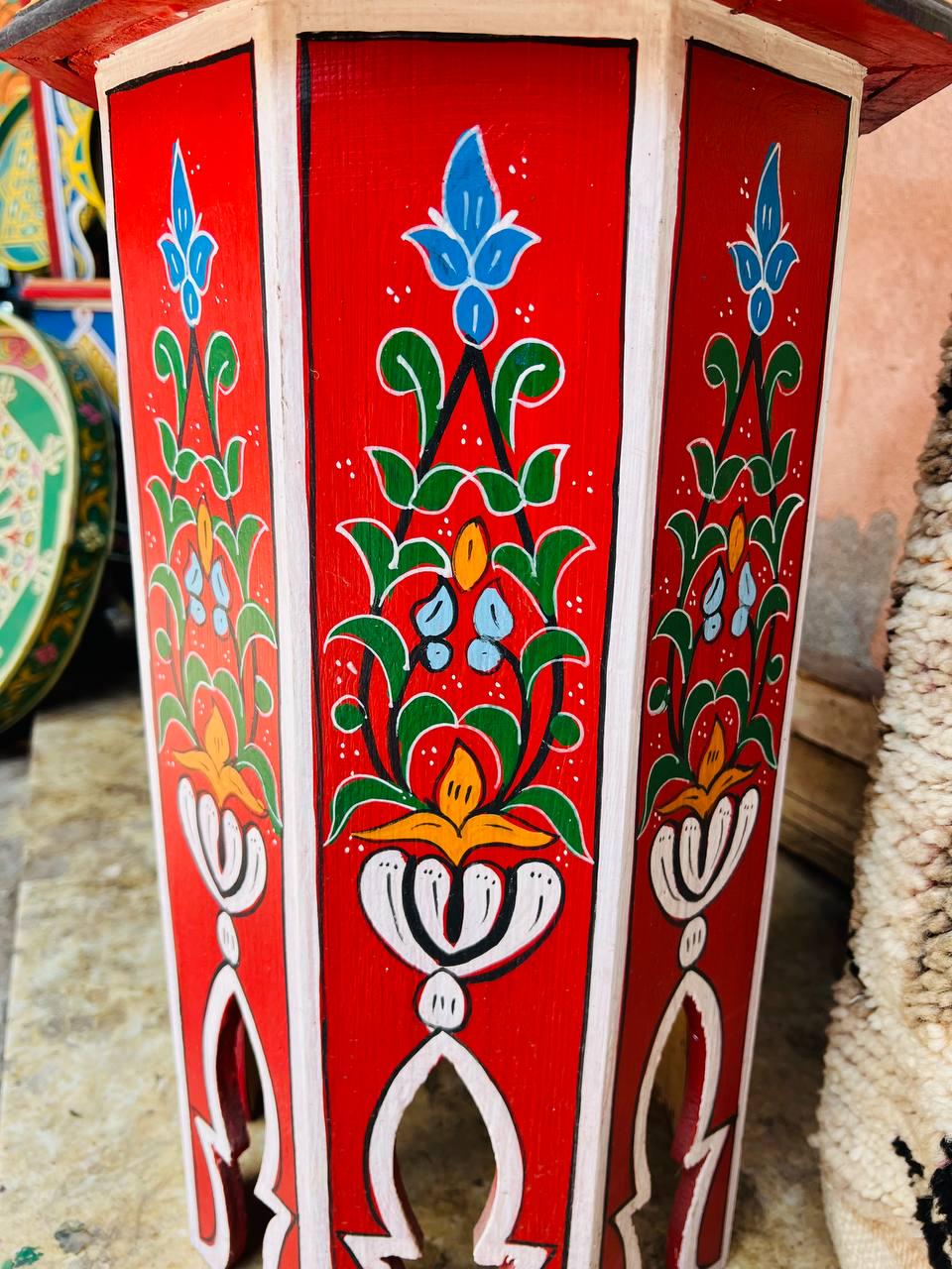 Red Moroccan Side Table – Hand-painted Wooden Accent Table – Boho ...