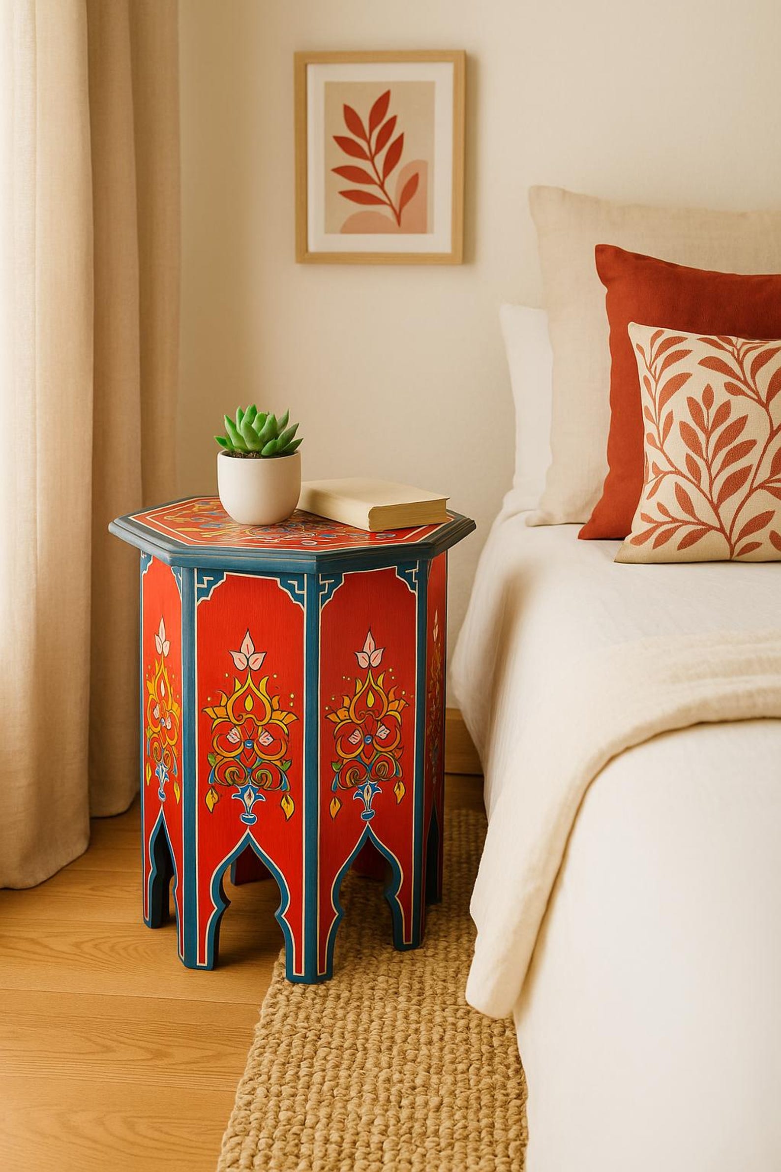 Red Moroccan Side Table – Artisan Marrakech Furniture - Hand-painted ...