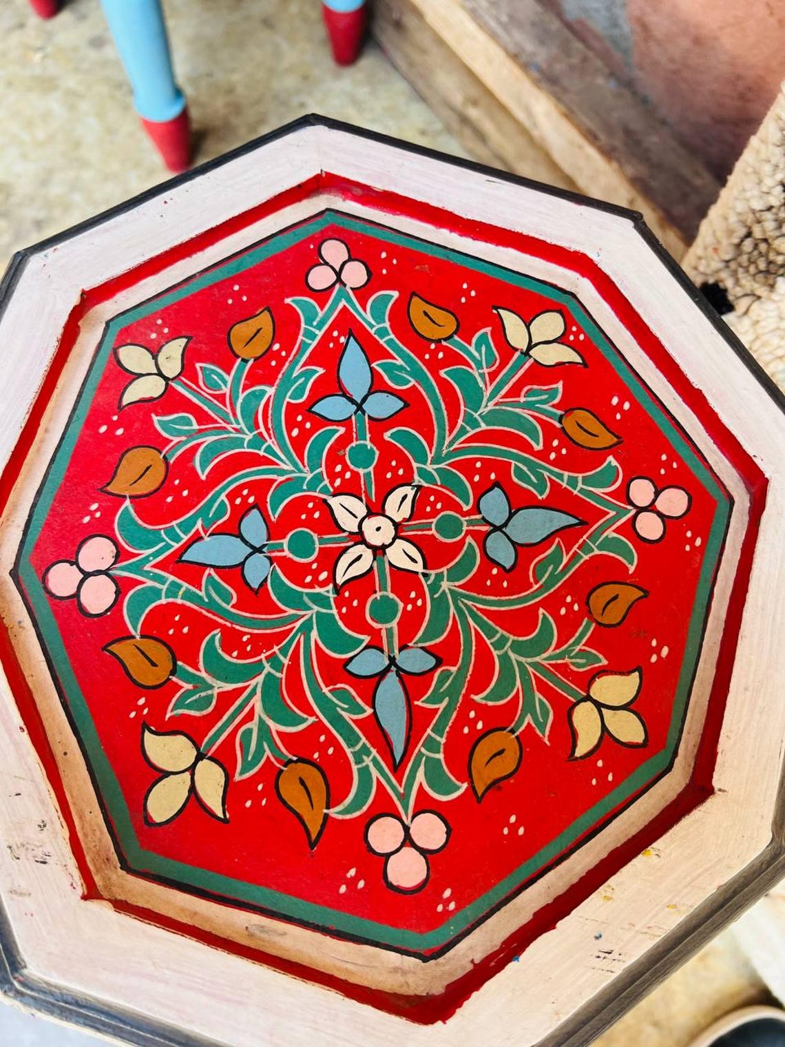 Red Moroccan Side Table – Artisan Marrakech Furniture - Hand-painted ...