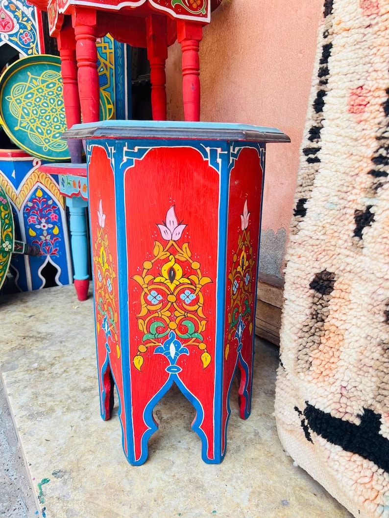 Red Moroccan Side Table – Artisan Marrakech Furniture - Hand-painted ...
