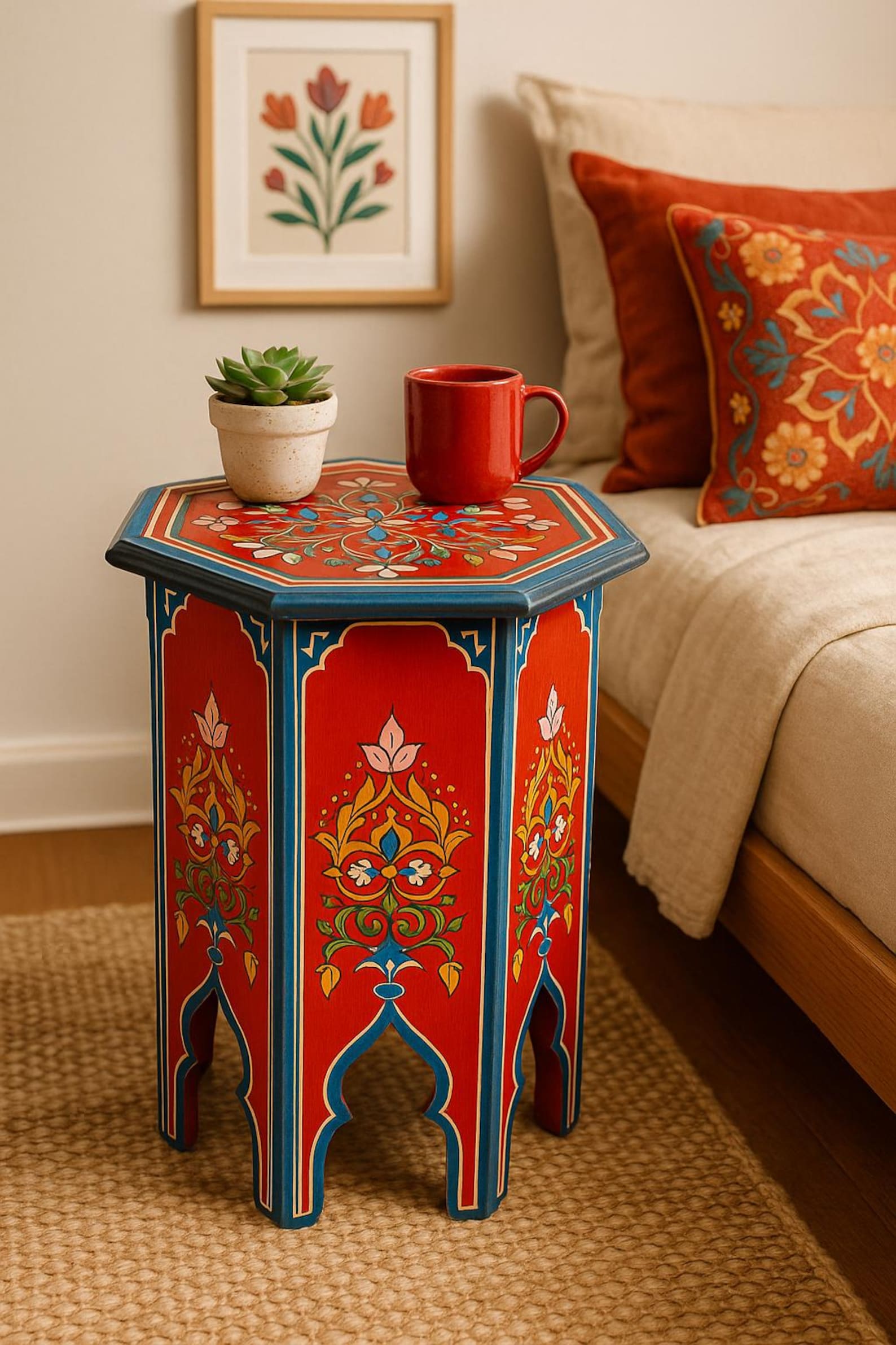 Red Moroccan Side Table – Artisan Marrakech Furniture - Hand-painted ...