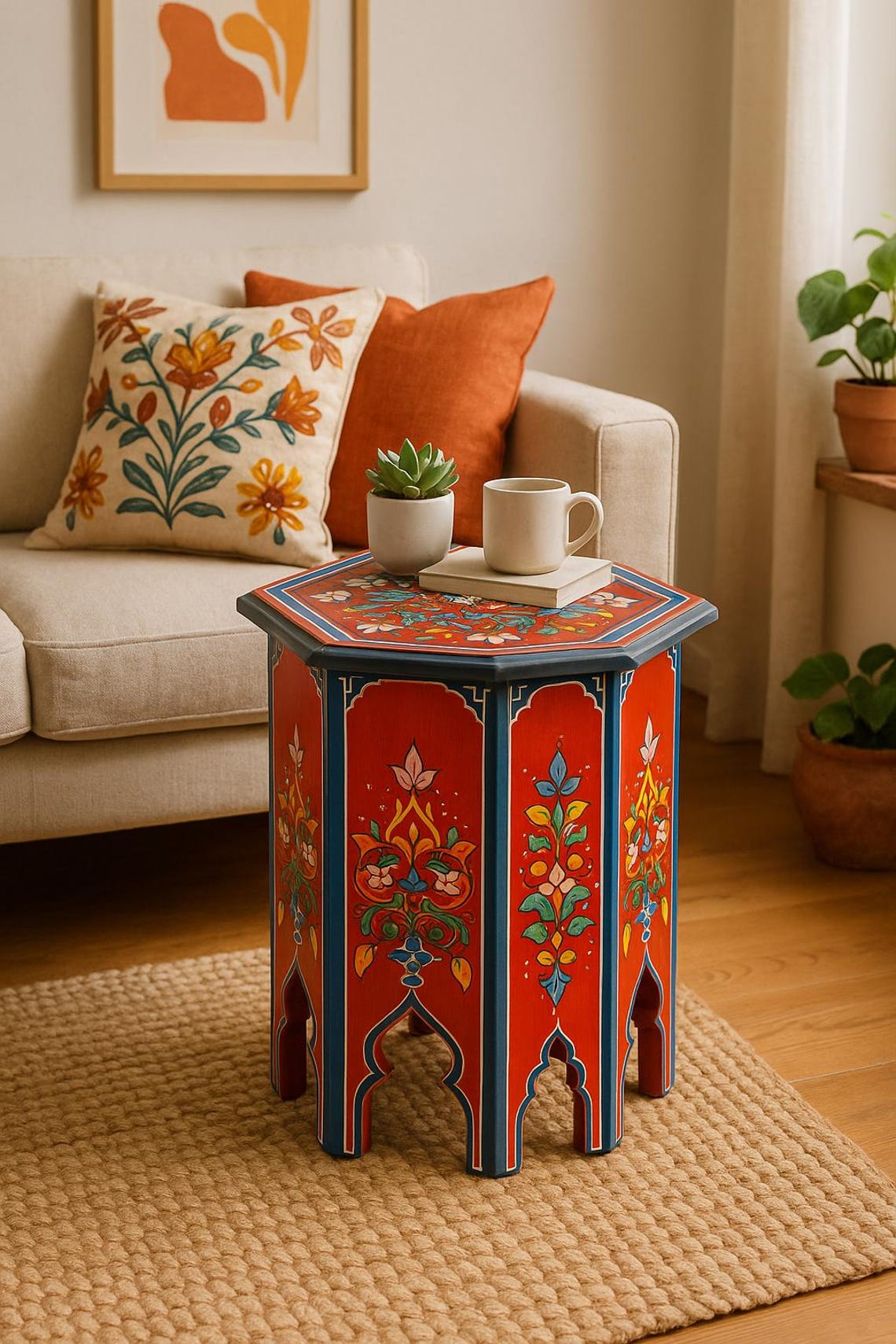 Red Moroccan Side Table – Artisan Marrakech Furniture - Hand-painted ...