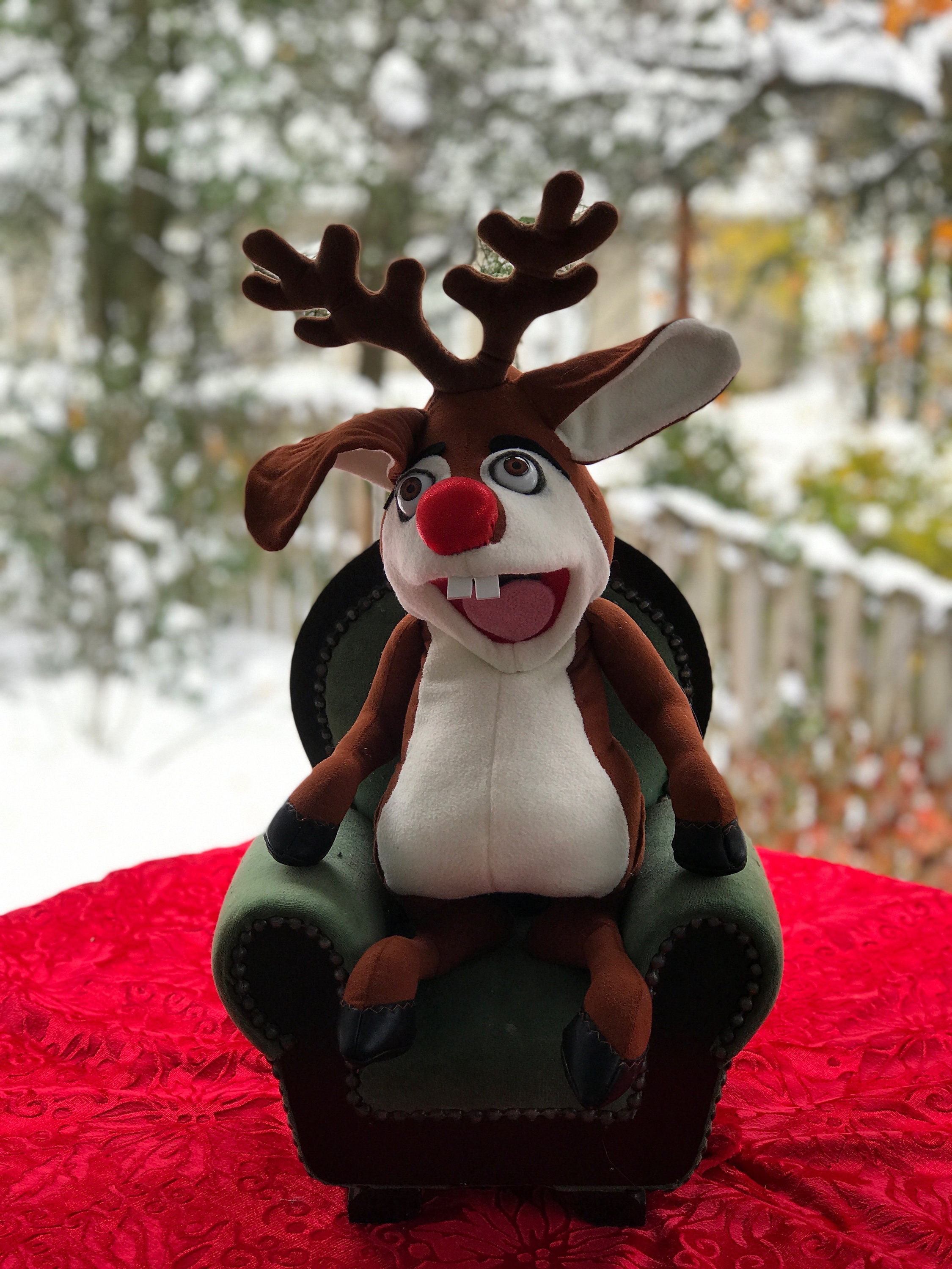 Santa Clause puppet and Rudolph the reindeer puppet Custom Puppets