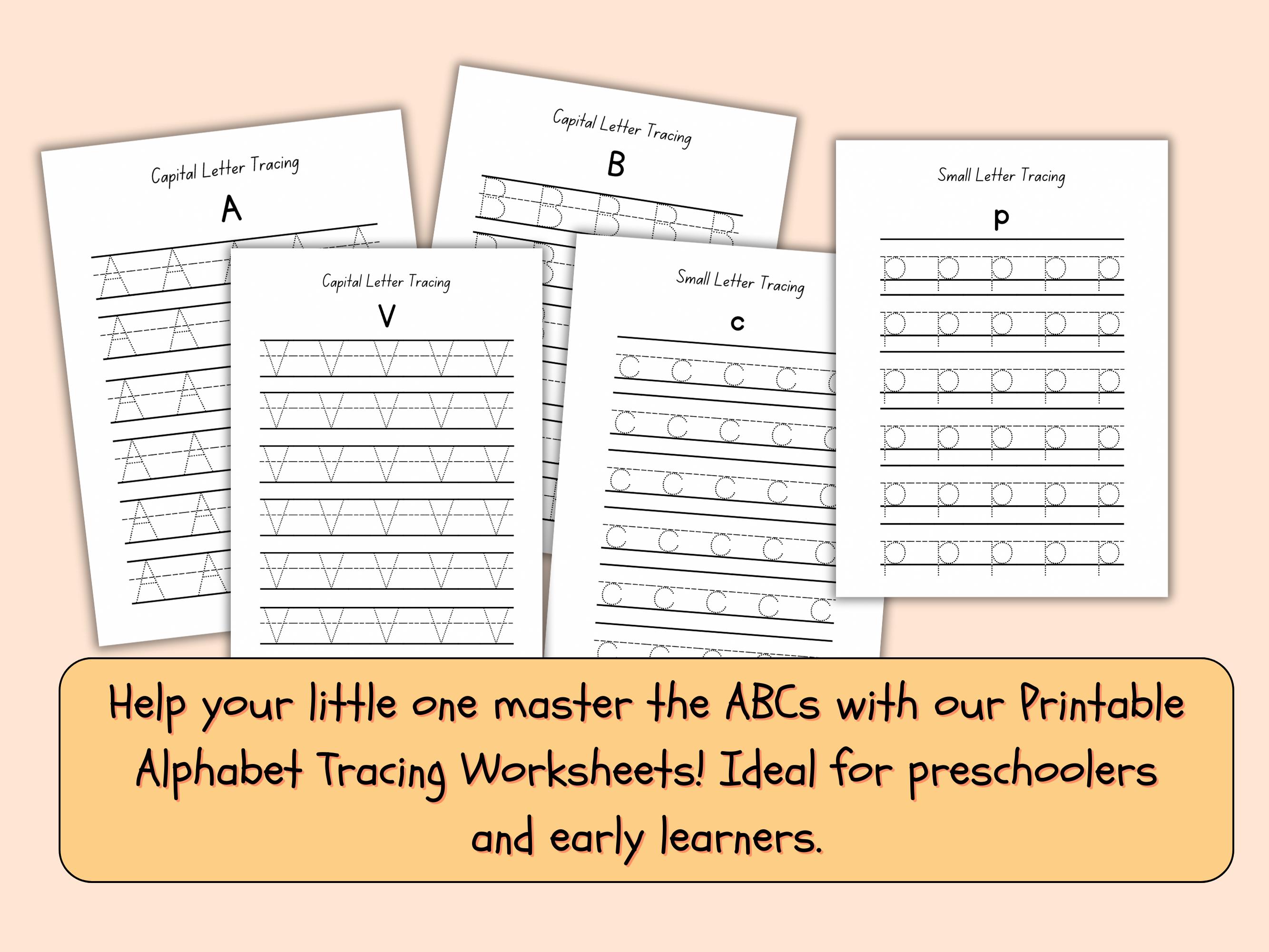 Alphabet Tracing Worksheets, Printable Handwriting Practice, ABC Letter ...