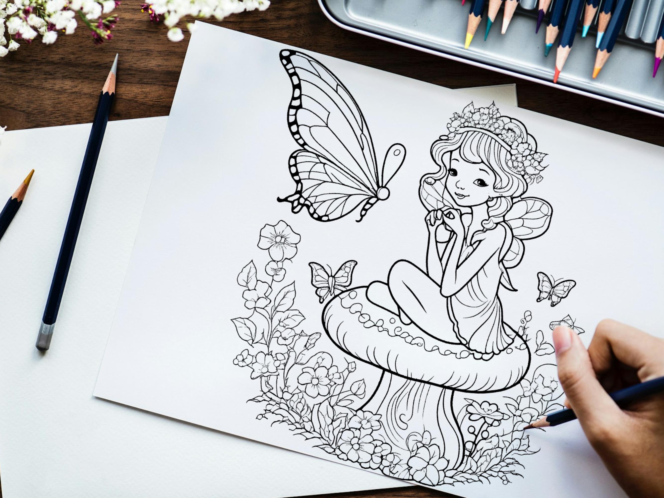 Fairy-themed Coloring for Kids, Magical Coloring Pages, Fantasy ...