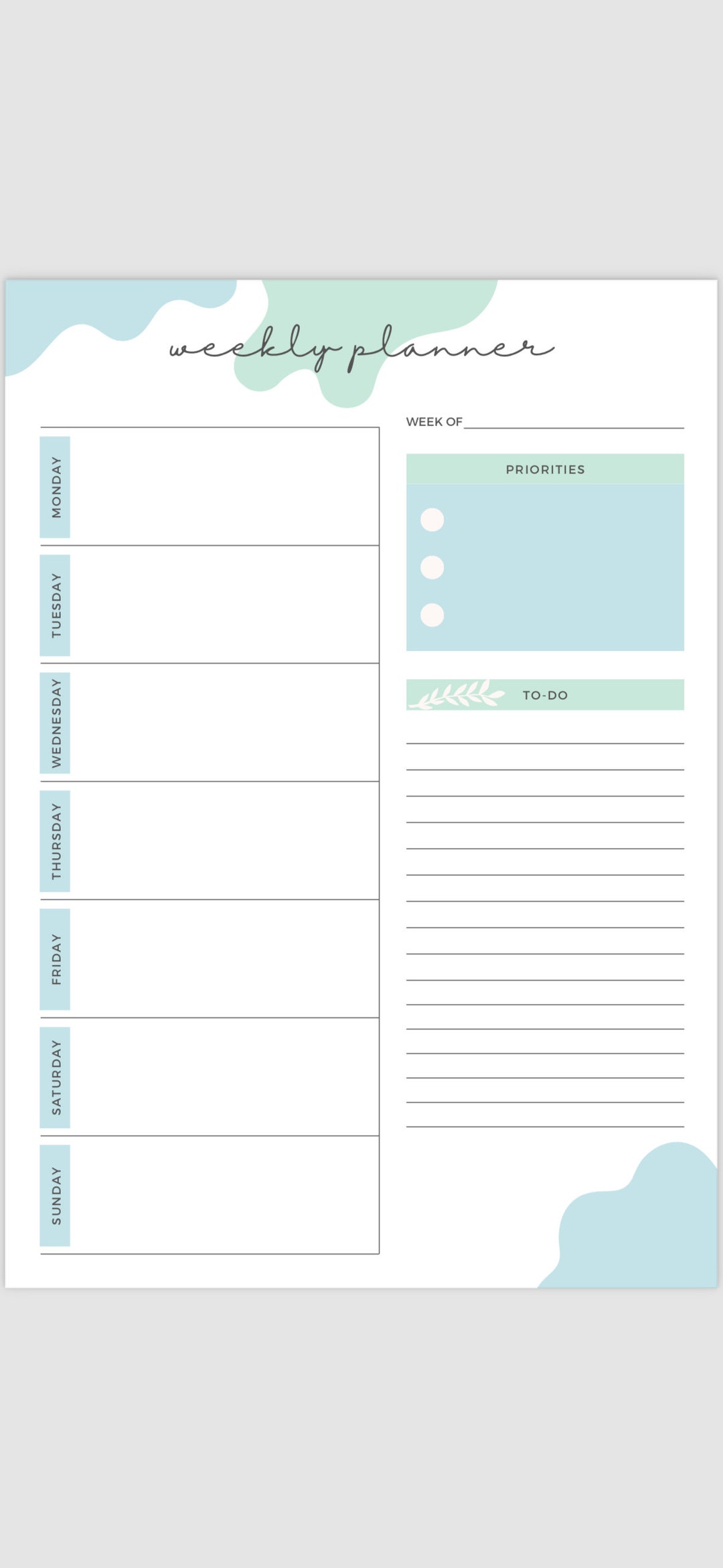 Simple and Clean Weekly Planner Template Download - Etsy