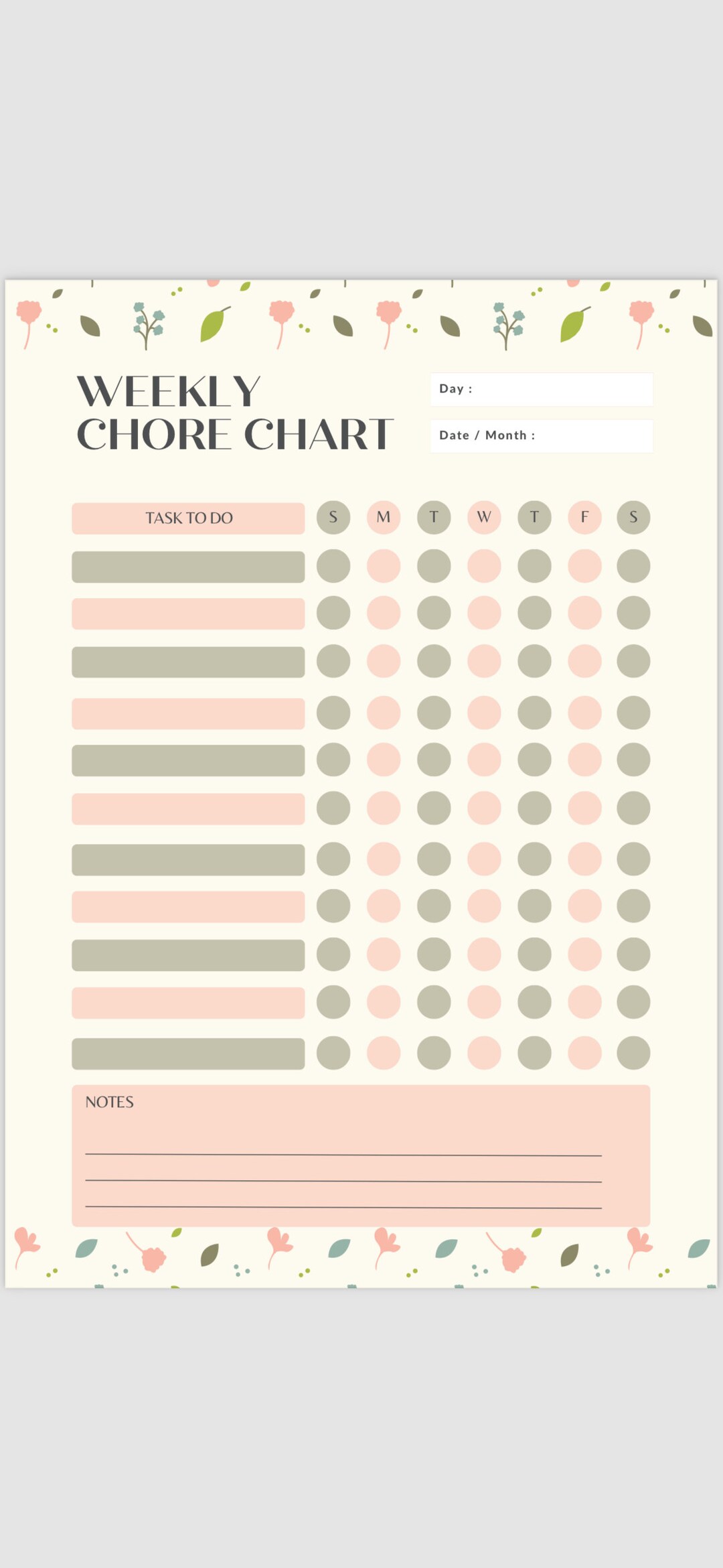 Simple and Cute Weekly Chore Chart Template - Etsy