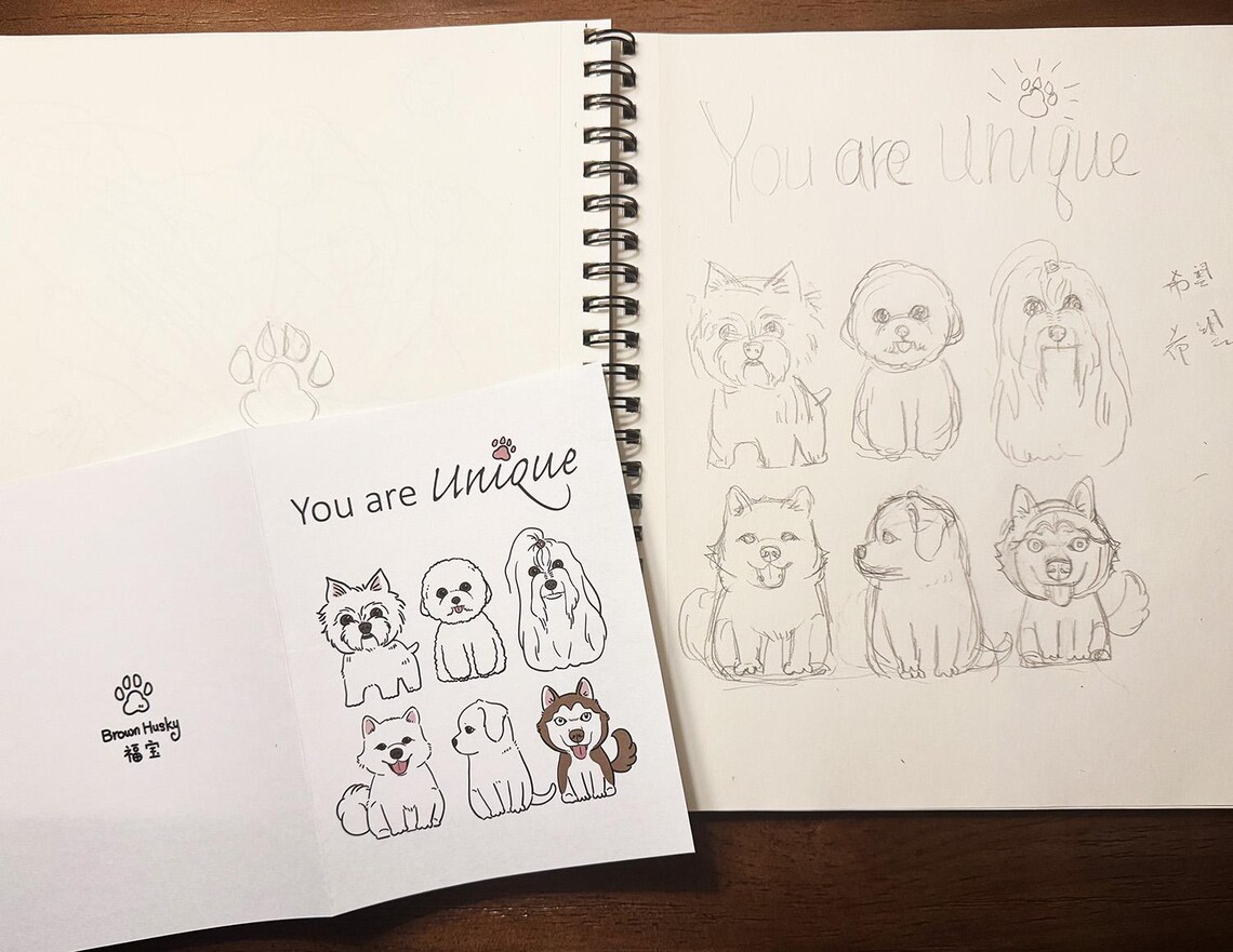 You Are Unique | Dog Profiles Card, Pet Hand Drawing, Siberian Husky ...
