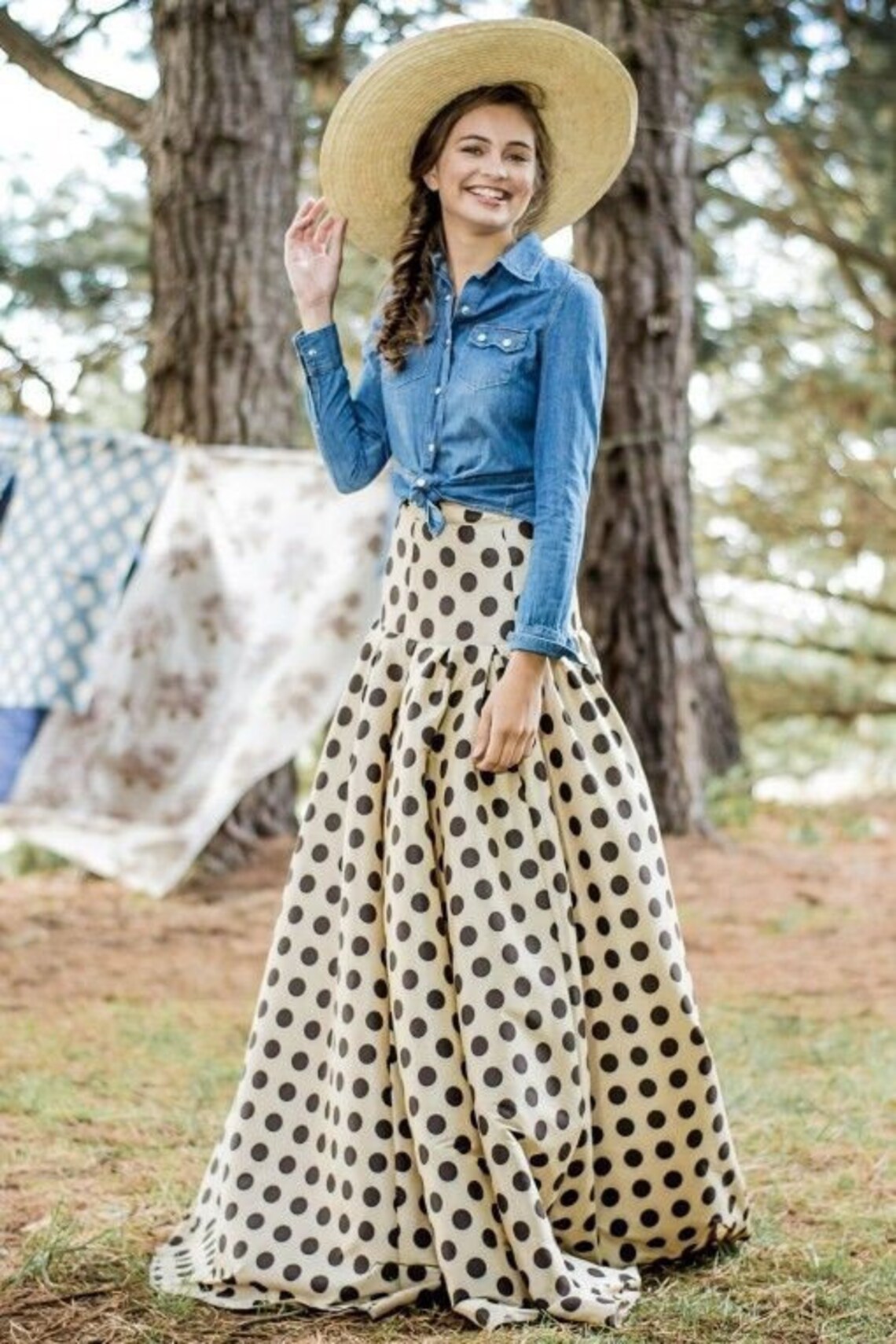 Miss Harlow's Country Love Polka Dot Skirt ~ Cotton Blend Skirt With ...