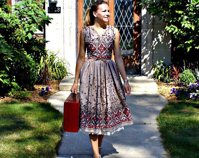 CUSTOM MADE VINTAGE REPRODUCTION BORDER PRINT DRESS WITH BOW TIES ...