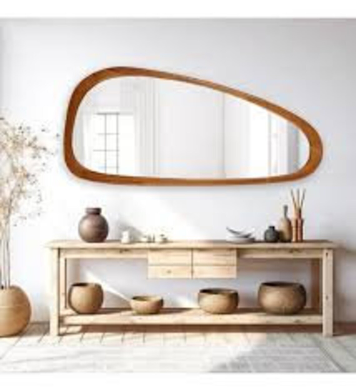 Modern Wood Mirror, Natural Wood Mirror, Wooden Wall Mirror, Wooden ...