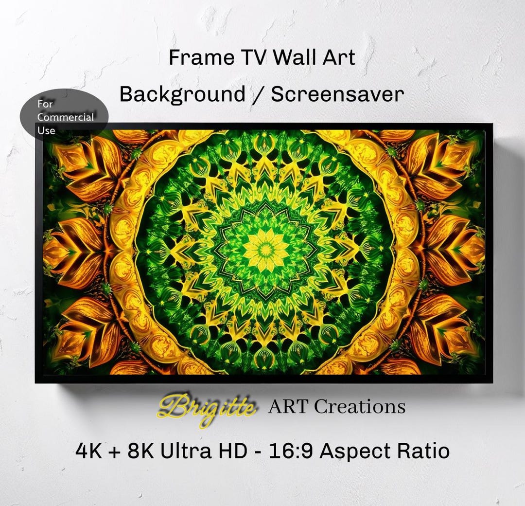 Frame TV Art, Mandala Art, Screensaver in Green Yellow Orange, Digital ...