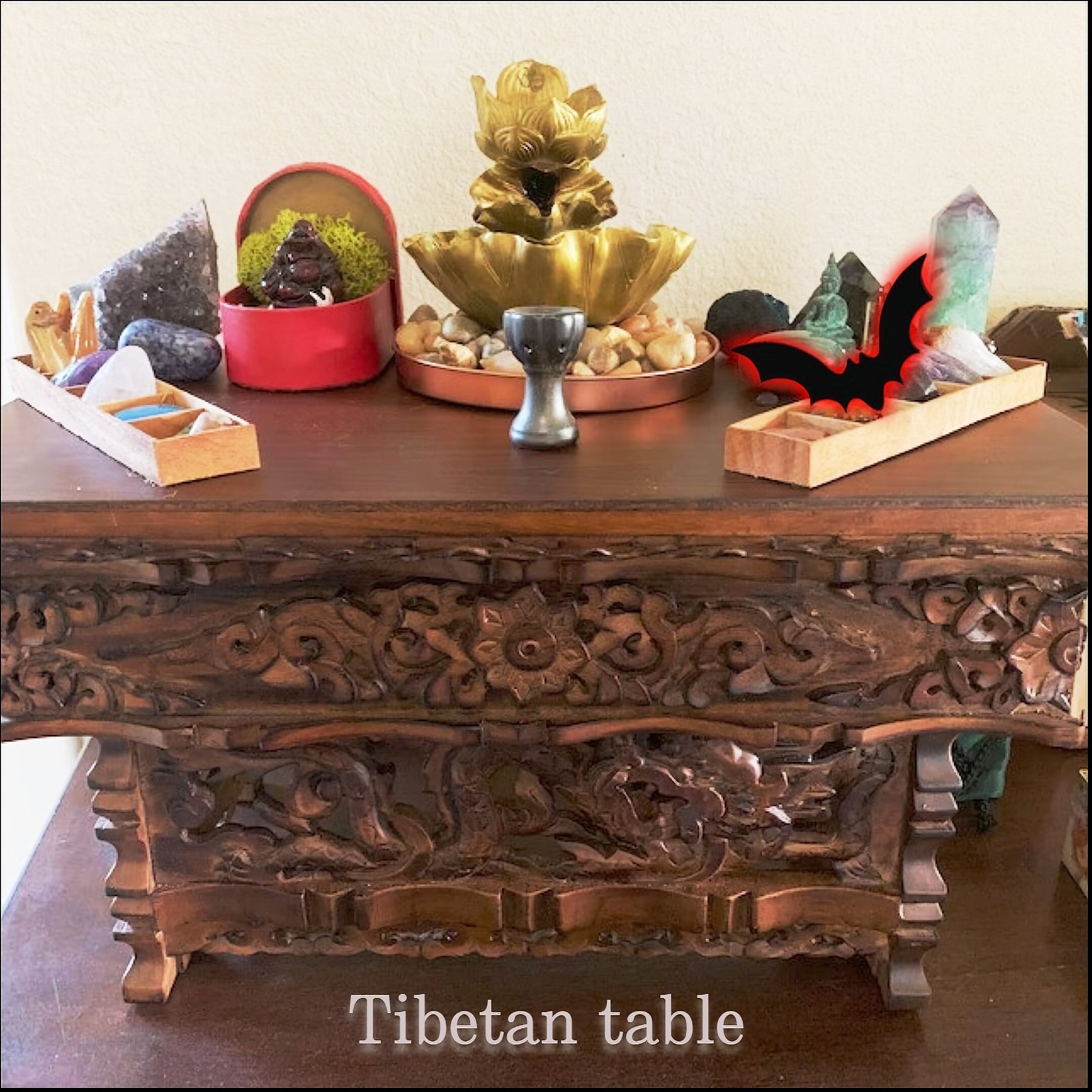 Tibetan Table Solid Wood Hand Carved Tibetan Buddhist Prayer Shrine ...