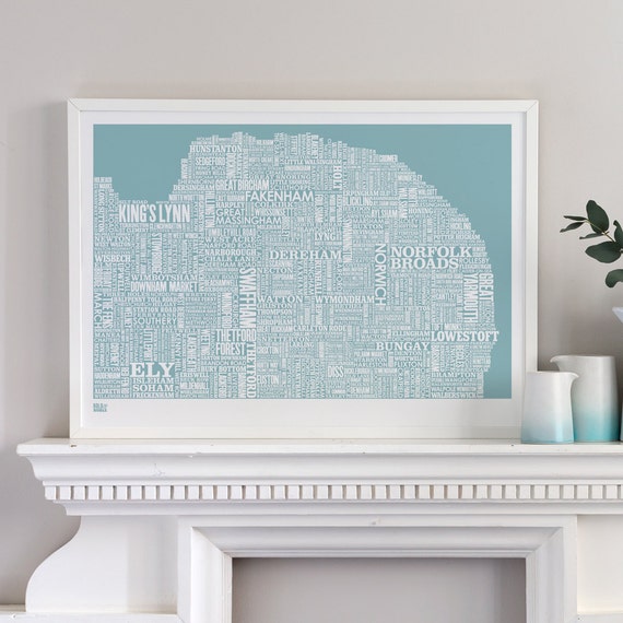 Norfolk Wall Art Norfolk Poster Norfolk Artwork Norfolk Font Map ...
