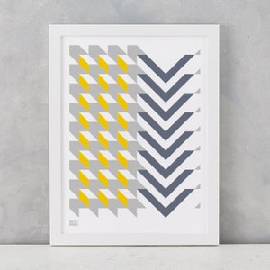 Geometric Print Chevron Grey and Yellow Geometric Shape - Etsy