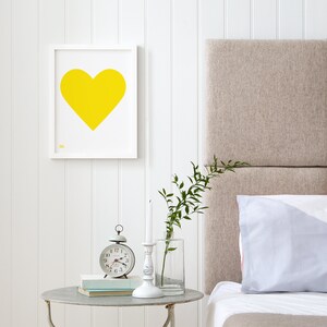 Love Heart Print, Yellow on White Card, Love Print, Heart Print ...