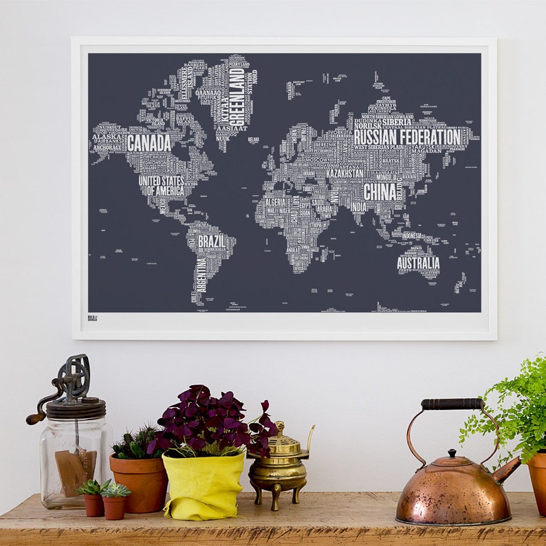 World Type Map World Word Map World Font Map World Artwork | Etsy