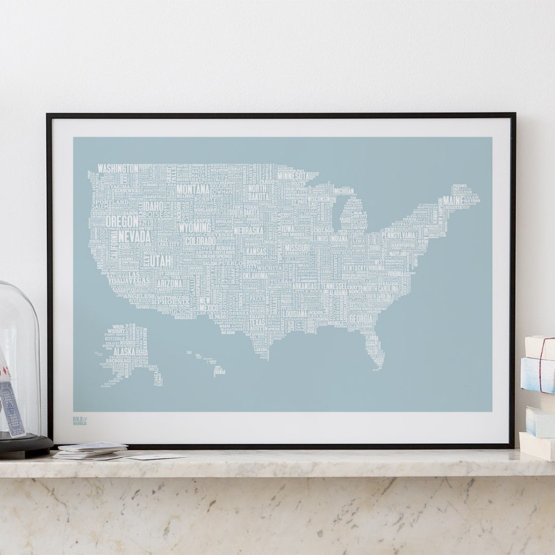 USA Type Map USA Word Map United States Screen Print United - Etsy