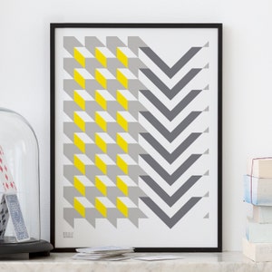 Geometric Print Chevron Grey and Yellow Geometric Shape - Etsy