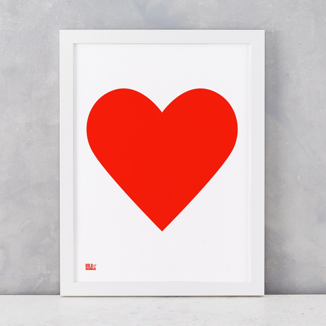 Love Heart Print, Neon Red on White Card, Love Print, Heart Print ...