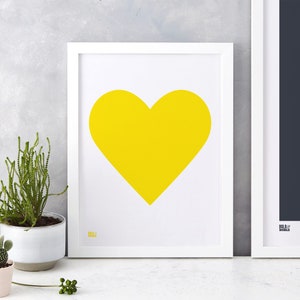 Love Heart Print, Yellow on White Card, Love Print, Heart Print ...