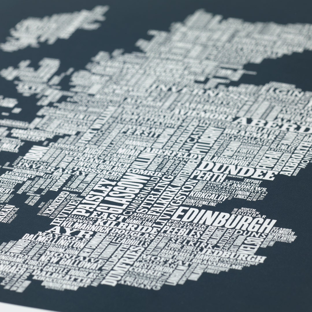 Scotland Type Map Screen Print, Scotland Type Map, Scotland Word Map ...
