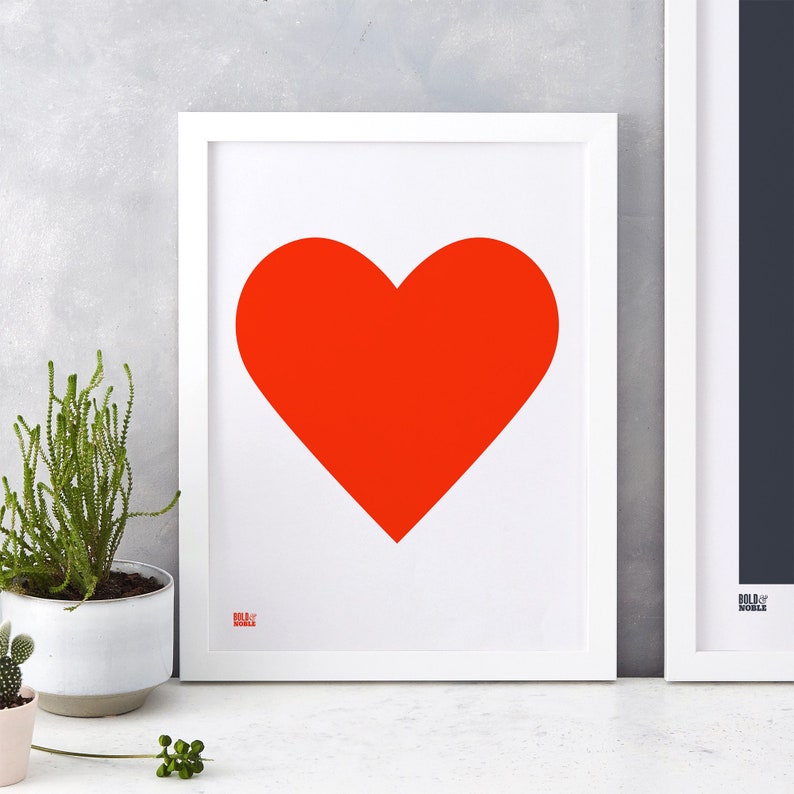 Love Heart Print Neon Red on White Card Love Print Heart - Etsy