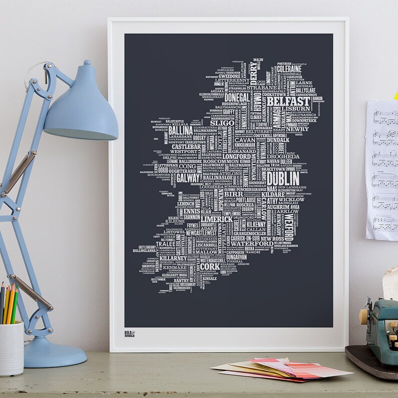 Ireland Map Ireland Type Screen Print Ireland Word Map - Etsy