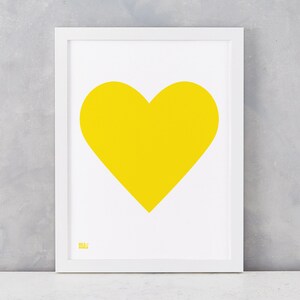 Love Heart Print, Yellow on White Card, Love Print, Heart Print ...
