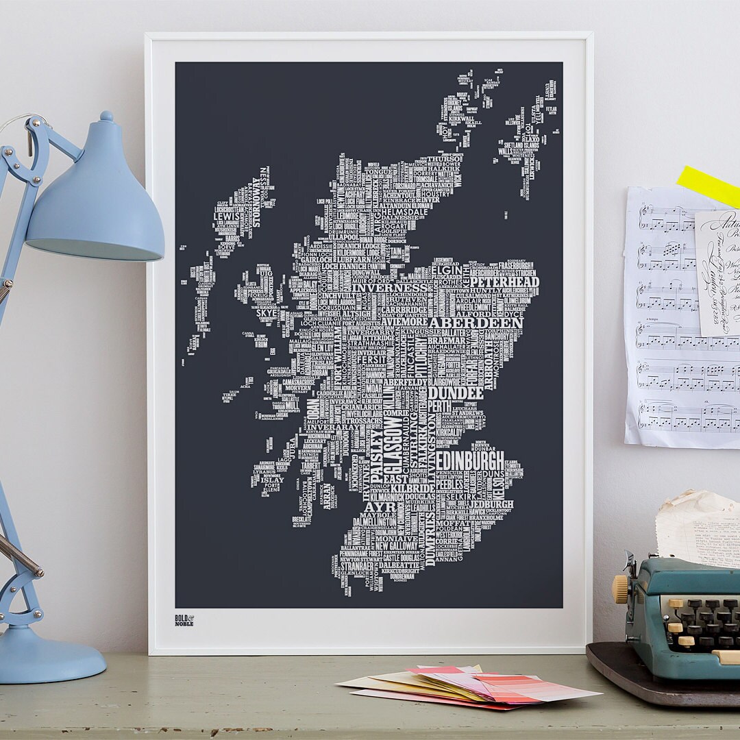 Scotland Type Map Screen Print, Scotland Type Map, Scotland Word Map ...