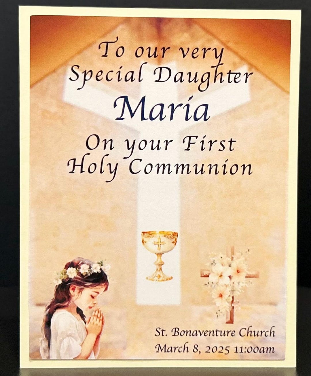1st Communion, Greeting Card, Handmade, Floral, Girl, Prayerful, First ...