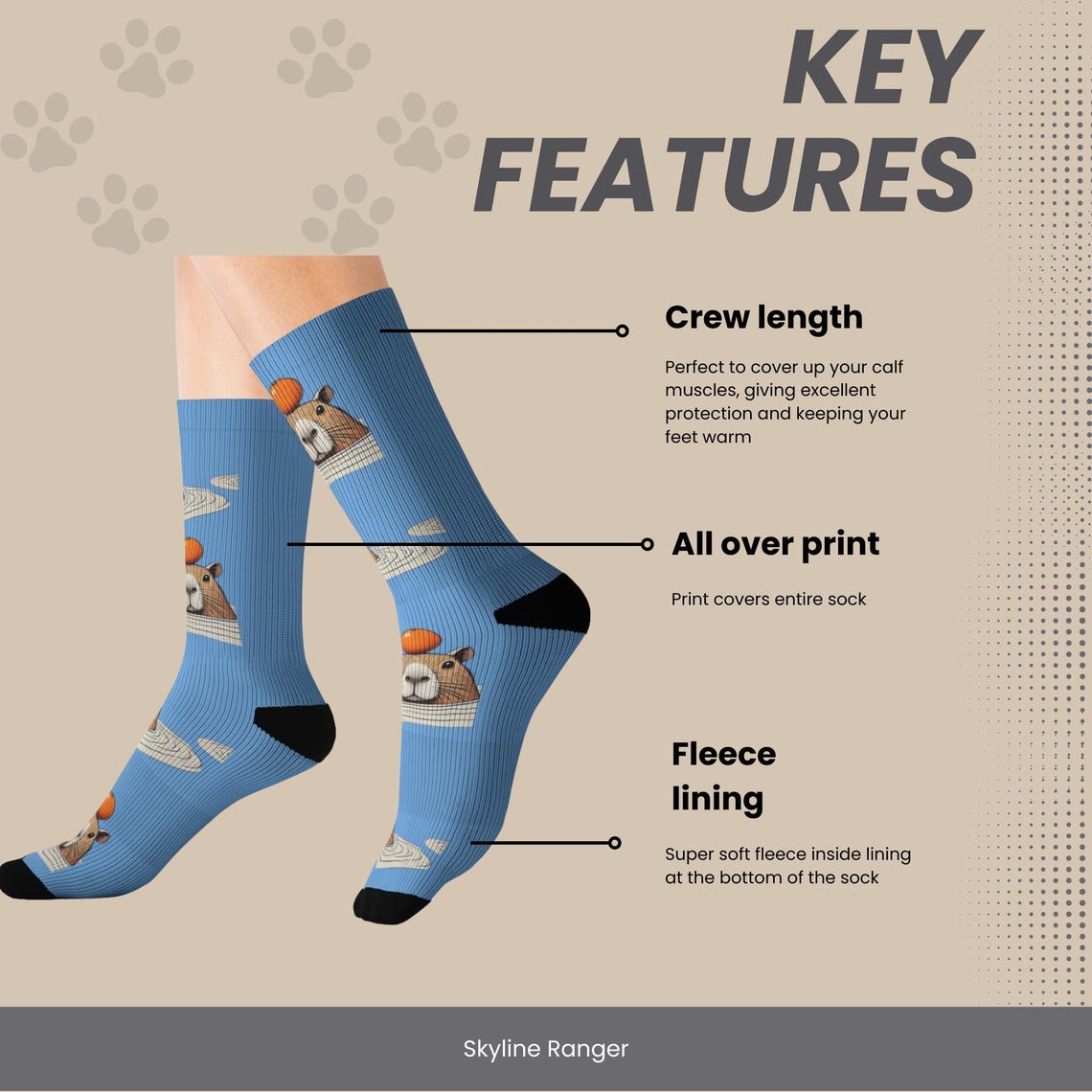 Adorable Capybara Pattern Socks Cute Animal Lovers Gift Fun & Cozy Crew ...