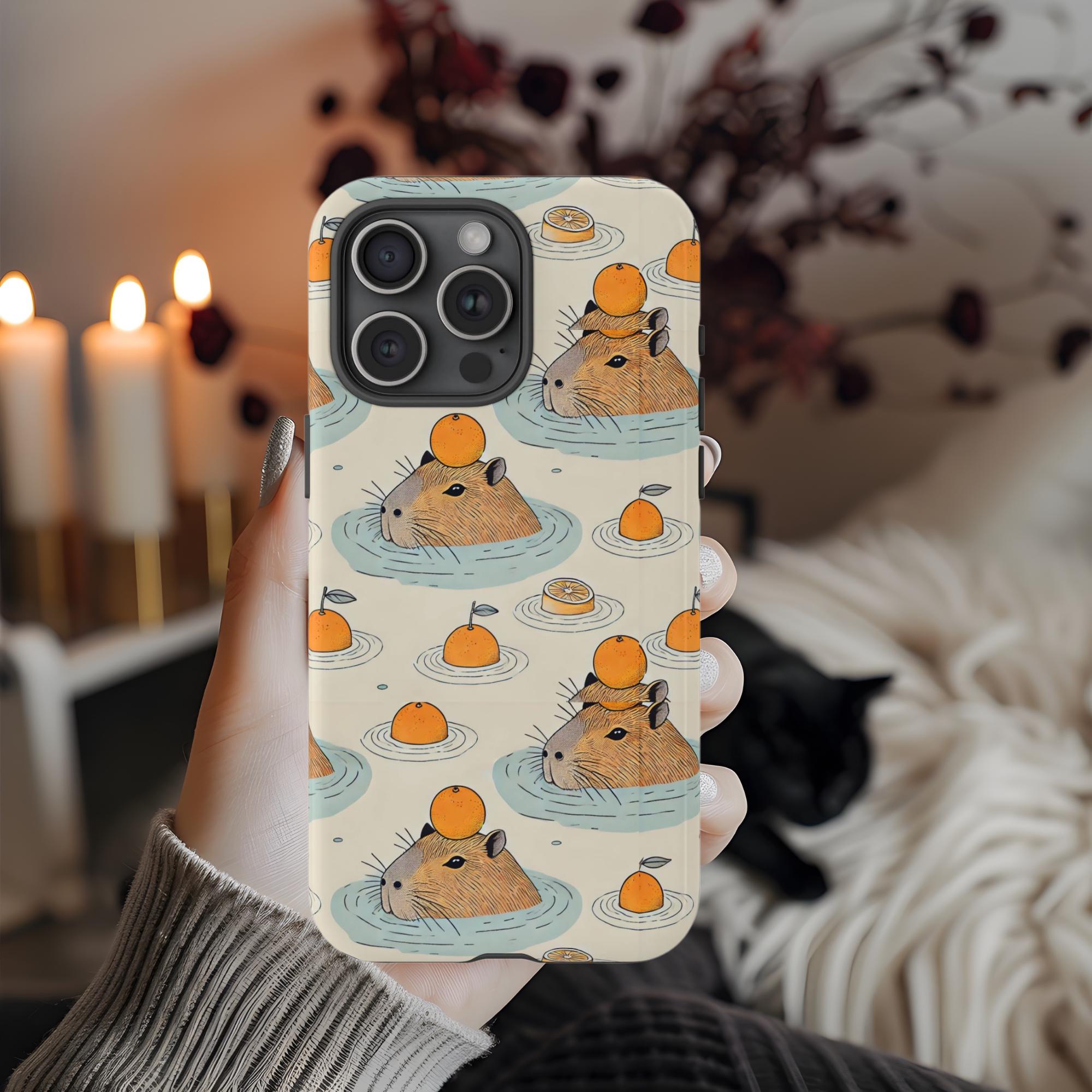 Whimsical Capybara With Oranges Cute Capybara Phone Case Playful Animal ...