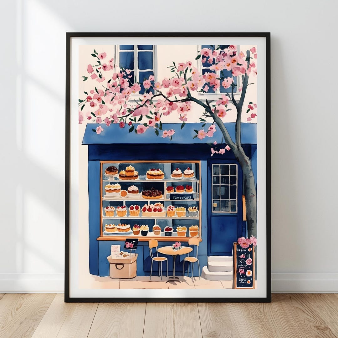 Cozy Bakery Watercolor Art Print | Paris Kitchen Wall Decor ...