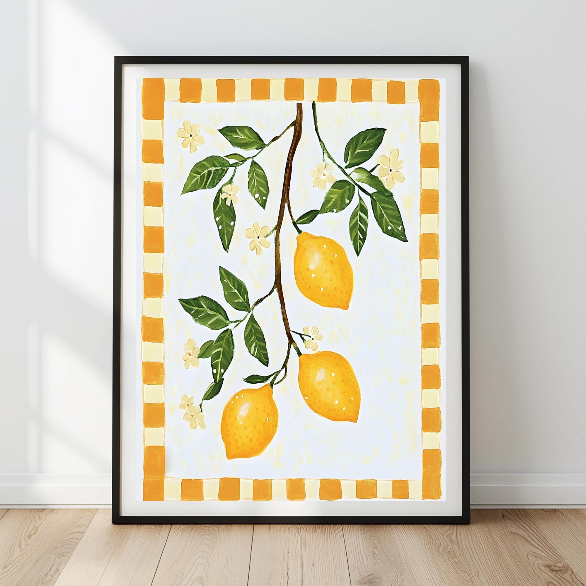 Modern Lemons Art Print, Lemon and Stripes Wall Art, Cute Kitchen Decor ...