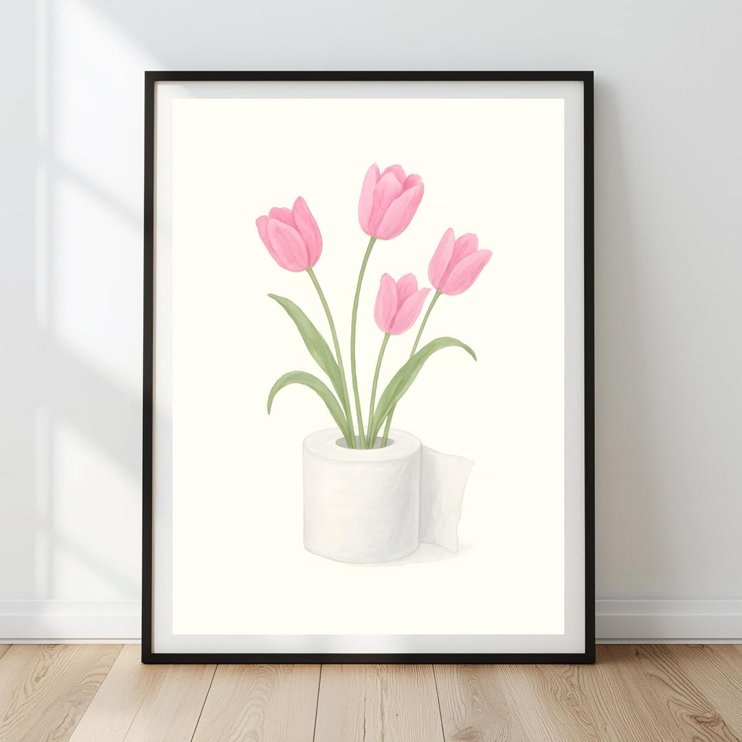 Pink Tulip Toilet Paper Roll Print | Funny Bathroom Wall Art (digital ...