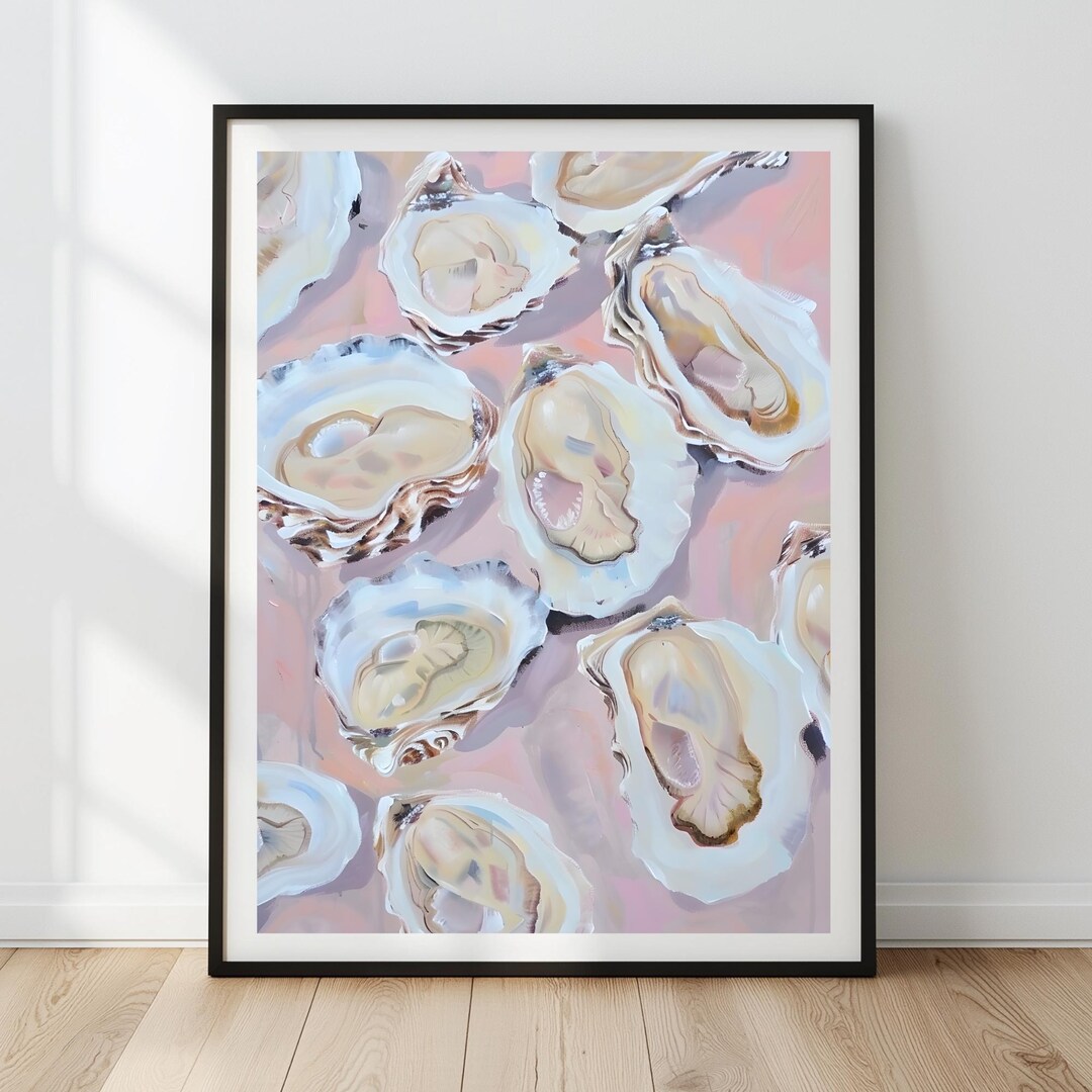 Pastel Pink Oyster Shell Painting Wall Art | Coastal Abstract Beach ...