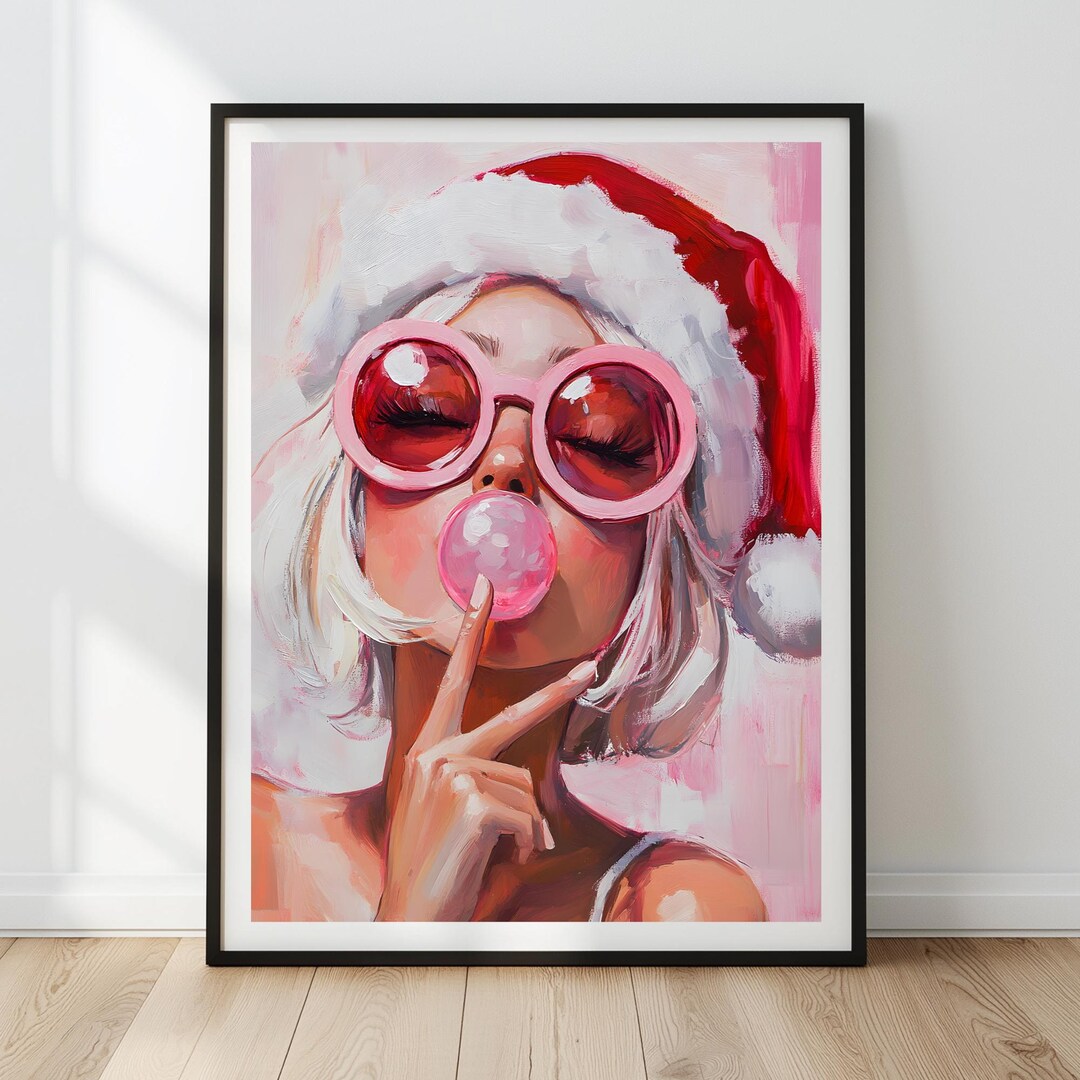 Pink Mrs. Claus Christmas Art | Retro Bubble Gum Print (digital ...
