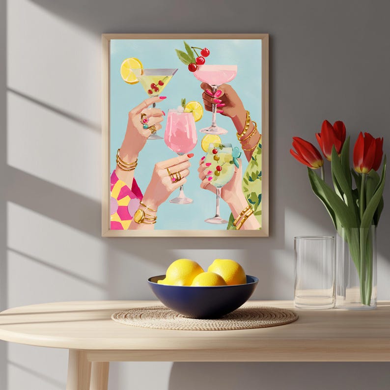 Martini Girls Night Print | Preppy Cocktail Bar Art (digital Download ...