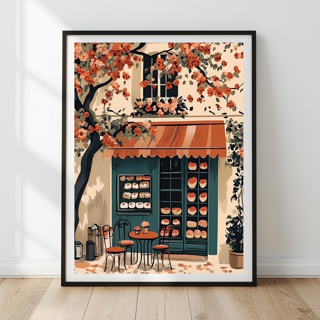 Vintage French Cafe Art Print: Parisian Bakery, Autumn Decor (digital ...