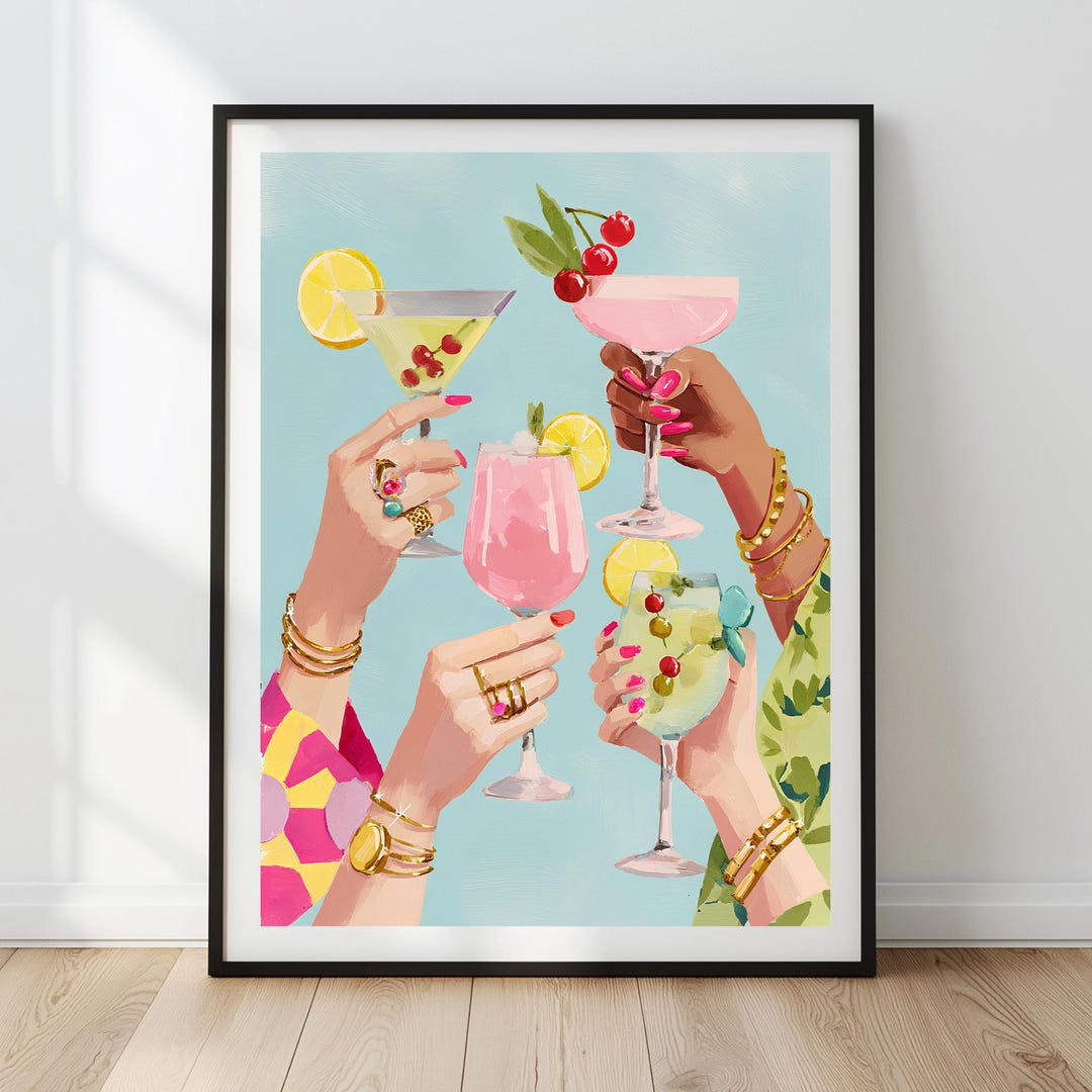 Martini Girls Night Print | Preppy Cocktail Bar Art (digital Download ...