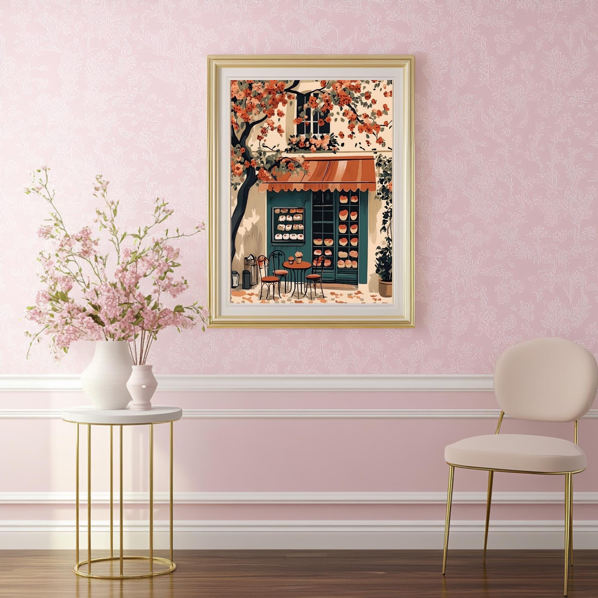 Vintage French Cafe Art Print: Parisian Bakery, Autumn Decor (digital ...