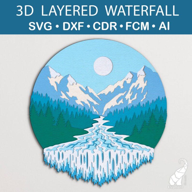 3D Layered Waterfall SVG Papercut Shadow Box Paper Cut File, Make Super ...