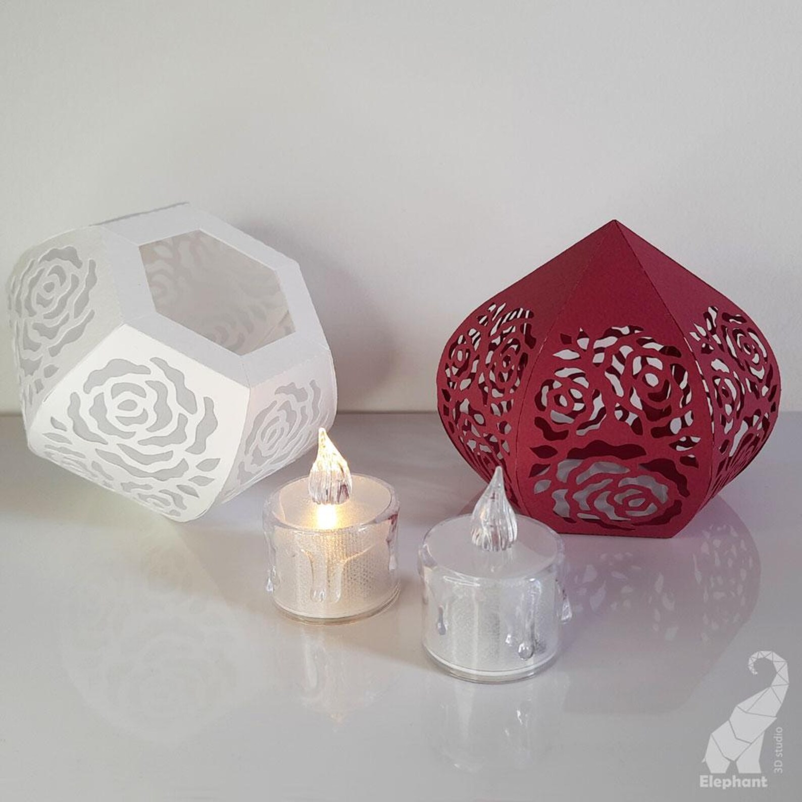 3D Paper Tea Light Lantern With Roses SVG Cutfile for Cricut, Decoration Night Light Lampshade ...