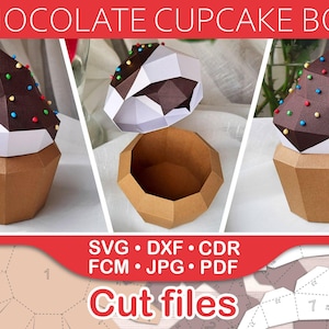 3D Paper Cupcake Gift Box Template Low Poly Papercraft Svg, Make Super ...