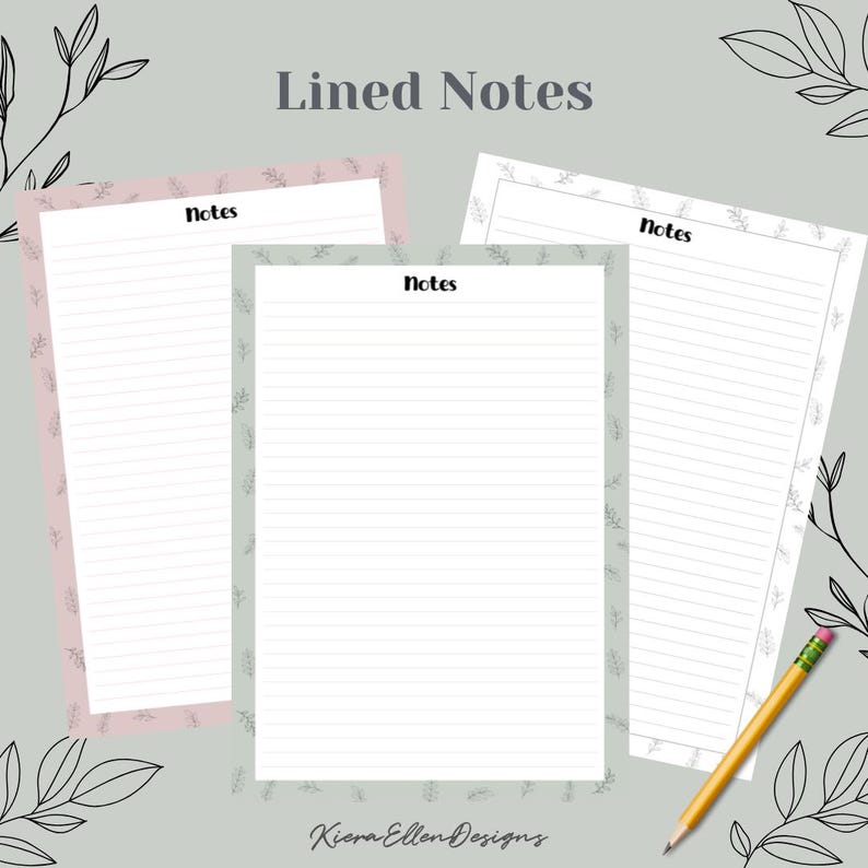 Botanical Notes Lined Printable | Nature Inspired Digital Download ...